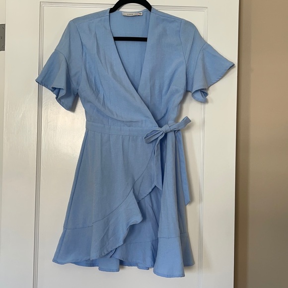 Vici | Dresses | Powder Blue Wrap Flutter Ruffle Dress | Poshmark
